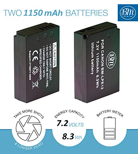 BM Premium 2-Pack of LP-E12 Batteries and USB Dual Battery Charger for Canon EOS-M, EOS M2, EOS M10, EOS M50, EOS M50 Mark II, EOS M100, EOS M200, SX70 HS, Rebel SL1 Digital Cameras