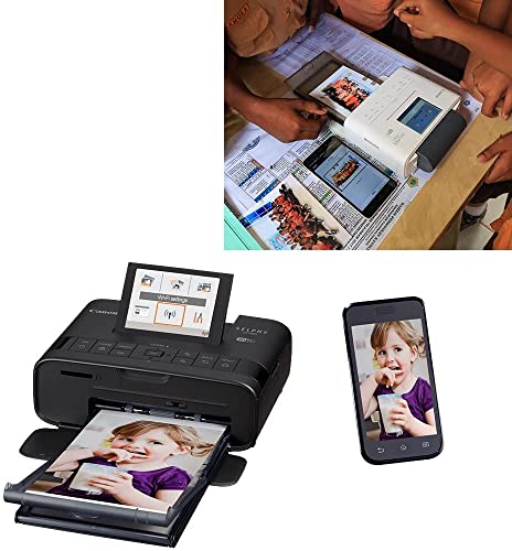 Canon SELPHY CP1300 Desktop or Portable Inkjet Laser Wireless Compact (4x6 Label) Photo Printer (Black) Canon KP-108IN Color Ink Paper Set | Includes USB Printer Cable Gentle Cleaning Cloth