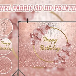 Pink Rose Gold Happy Birthday Photography Backdrop Glitter Sparkle Balloon Women Sweet Princess Girl Women Birthday Party Photo Background Dessert Cake Table Decor Props(7x5FT)