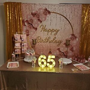 Pink Rose Gold Happy Birthday Photography Backdrop Glitter Sparkle Balloon Women Sweet Princess Girl Women Birthday Party Photo Background Dessert Cake Table Decor Props(7x5FT)