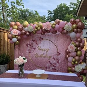 Pink Rose Gold Happy Birthday Photography Backdrop Glitter Sparkle Balloon Women Sweet Princess Girl Women Birthday Party Photo Background Dessert Cake Table Decor Props(7x5FT)