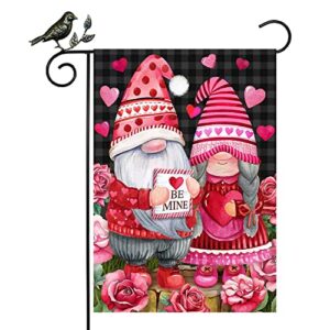 valentines day garden flag, garden flags for outside 12×18 double sided yard flags gnome valentines garden flag outdoor holiday garden flag funny burlap valentine lawn flags seasonal decor