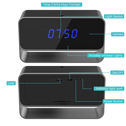 GooSpy Hidden Camera Clock WiFi Spy Camera FHD1080P Wireless Secret Nanny Cam Small Surveillance Security Cams Enhanced Night Vision Motion Detection Alert