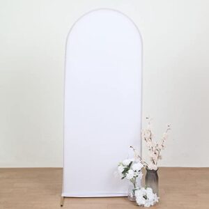 efavormart 5ft white spandex fit round top backdrop frame stand cover, 2-sided wedding arch cover