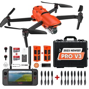 autel robotics evo 2 pro v3 drone: 2023 newest evo ii pro v3 rugged bundle, son-y 1″ cmos sensor & 6k hdr video, moonlight algorithm 2.0, max. iso 44000,12-bit dng, f2.8 – f11 aperture, (worth $759) 6.4″ smart controller se, 15km image transmission, skyli