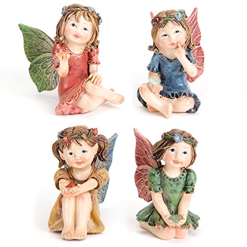 Bits and Pieces - Set of Four Adorable Hand Painted Winged Fairies with Gems - Made of Durable Polyresin to Make Perfect Garden Statues