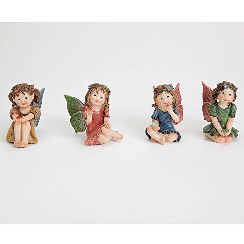 Bits and Pieces - Set of Four Adorable Hand Painted Winged Fairies with Gems - Made of Durable Polyresin to Make Perfect Garden Statues