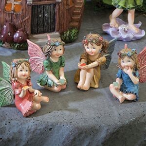 Bits and Pieces - Set of Four Adorable Hand Painted Winged Fairies with Gems - Made of Durable Polyresin to Make Perfect Garden Statues