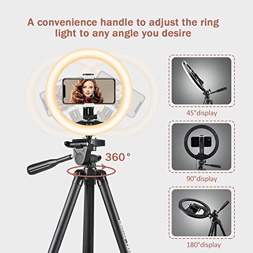 UBeesize 10" Selfie Ring Light with 50" Extendable Tripod Stand & Phone Holder for Live Stream/Makeup/YouTube Video