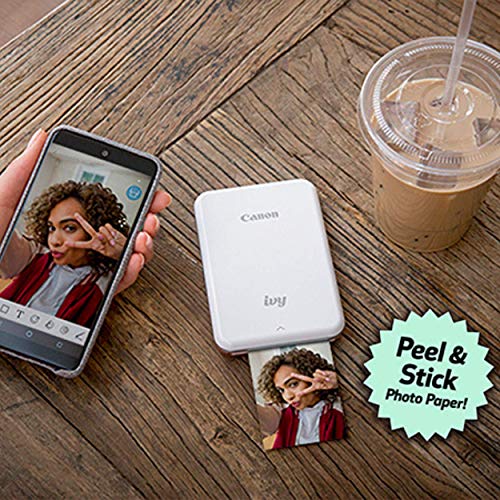 Canon IVY Mobile Instant Mini Photo Pocket Printer through Bluetooth, Portable, Rose Gold, Includes 2x3” Zink Photo Paper Sticker (100 Sheets), Protective case and USB Charging Cable with Wall Adapter