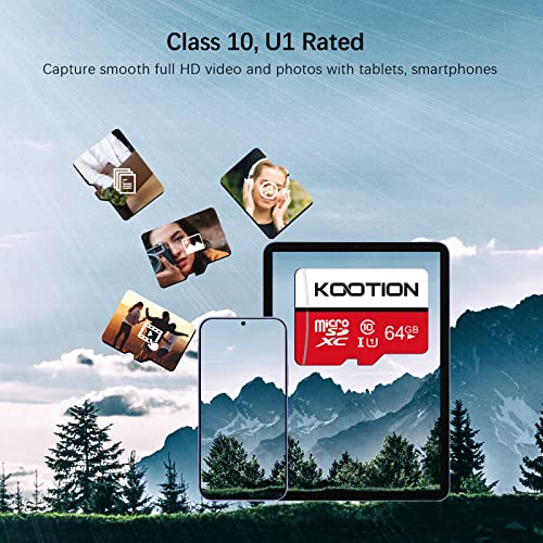 KOOTION 5-Pack 64GB Micro SD Card Class 10 Micro-SDXC Memory Card UHS-I, High Speed Flash TF Card for Security Camera/Smartphone/Drone/Dash Cam/Tablet/PC, C10, U1, 64GB 5pack