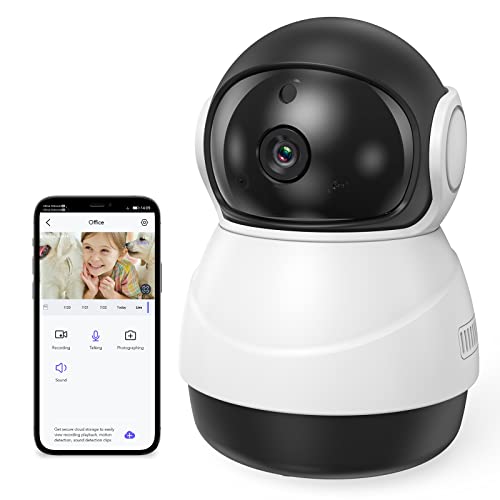 ZJX Pet Camera with Phone App, Indoor Home Security Camera for Pet, with AI Tracking, Night Vision, Compatible with Alexa, 2-Way Audio, White