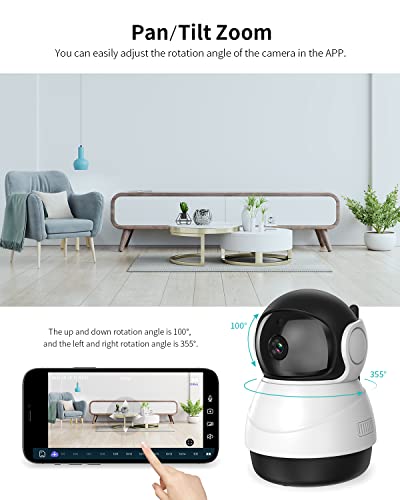 ZJX Pet Camera with Phone App, Indoor Home Security Camera for Pet, with AI Tracking, Night Vision, Compatible with Alexa, 2-Way Audio, White