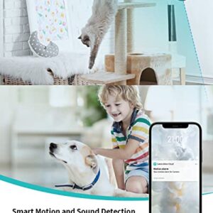 ZJX Pet Camera with Phone App, Indoor Home Security Camera for Pet, with AI Tracking, Night Vision, Compatible with Alexa, 2-Way Audio, White