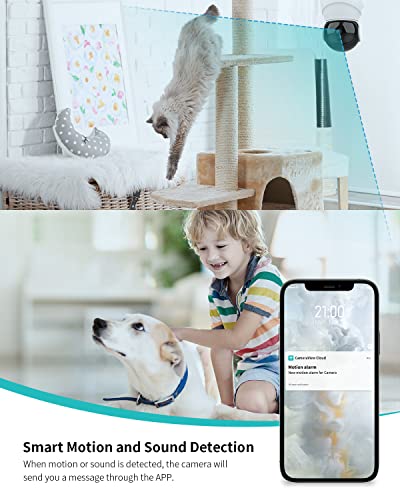 ZJX Pet Camera with Phone App, Indoor Home Security Camera for Pet, with AI Tracking, Night Vision, Compatible with Alexa, 2-Way Audio, White