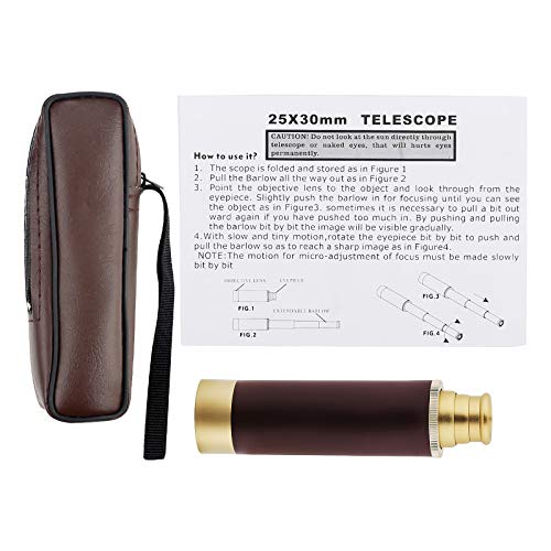 Telescope Brass Spyglass Pirate Monocular, Waterproof Pocket Mini Telescope Monocular, 25x30 Zoomable Collapsible Vintage Monocular for Navigation Voyage View Watching Games Travel Hiking Hunting