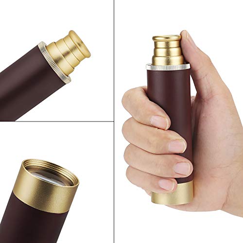 Telescope Brass Spyglass Pirate Monocular, Waterproof Pocket Mini Telescope Monocular, 25x30 Zoomable Collapsible Vintage Monocular for Navigation Voyage View Watching Games Travel Hiking Hunting