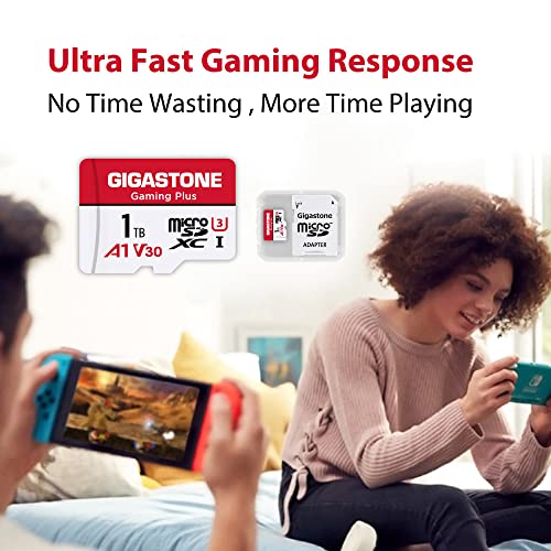 [Gigastone] 1TB Micro SD Card, Gaming Plus, MicroSDXC Memory Card for Nintendo-Switch, Wyze, GoPro, Dash Cam, Security Camera, 4K Video Recording, UHS-I A1 U3 V30 C10, up to 100MB/s, with Adapter