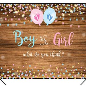 Mocsicka Boy or Girl Gender Reveal Backdrop Pink or Blue Gender Reveal Party Decorations 82x60 inch Vinyl Wood Floor Gender Reveal Photography Background Banner