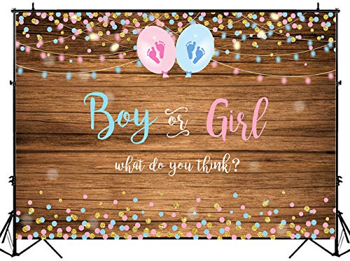 Mocsicka Boy or Girl Gender Reveal Backdrop Pink or Blue Gender Reveal Party Decorations 82x60 inch Vinyl Wood Floor Gender Reveal Photography Background Banner