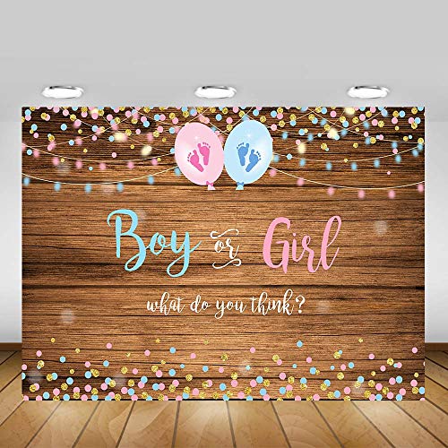 Mocsicka Boy or Girl Gender Reveal Backdrop Pink or Blue Gender Reveal Party Decorations 82x60 inch Vinyl Wood Floor Gender Reveal Photography Background Banner