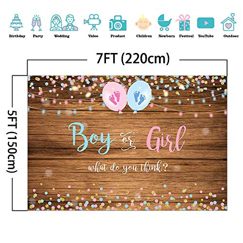 Mocsicka Boy or Girl Gender Reveal Backdrop Pink or Blue Gender Reveal Party Decorations 82x60 inch Vinyl Wood Floor Gender Reveal Photography Background Banner