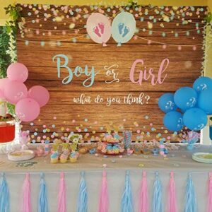 Mocsicka Boy or Girl Gender Reveal Backdrop Pink or Blue Gender Reveal Party Decorations 82x60 inch Vinyl Wood Floor Gender Reveal Photography Background Banner