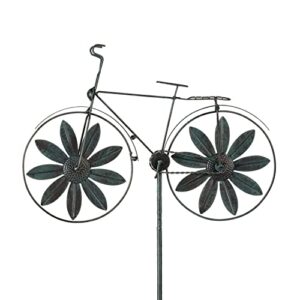 metal wind spinner, 49” h bicycle wind spinners for yard and garden, antique blue bike stake decoration, outside garden decor for patio lawn farm backyard