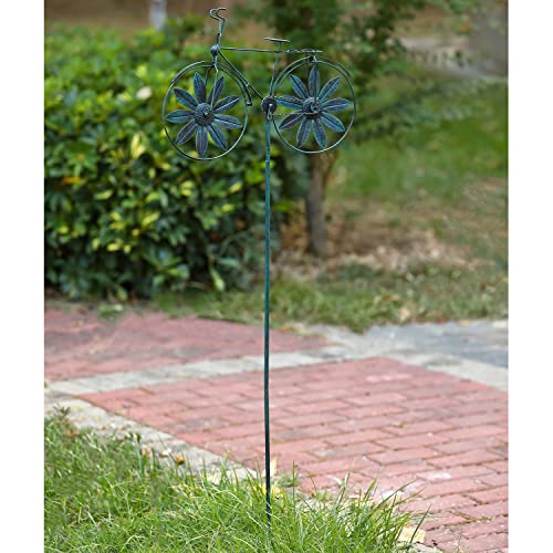 Metal Wind Spinner, 49” H Bicycle Wind Spinners for Yard and Garden, Antique Blue Bike Stake Decoration, Outside Garden Decor for Patio Lawn Farm Backyard