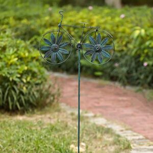 Metal Wind Spinner, 49” H Bicycle Wind Spinners for Yard and Garden, Antique Blue Bike Stake Decoration, Outside Garden Decor for Patio Lawn Farm Backyard