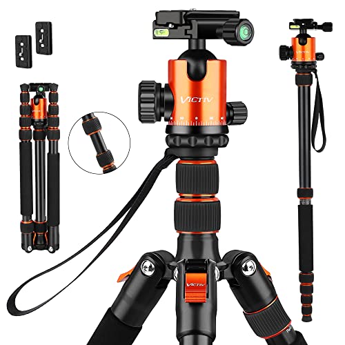 VICTIV 80" Camera Tripod, DSLR Tripod for Travel, Aluminum Heavy Duty Tripod Stand with 360° Ball Head, Camera Tripods & Monopods with Carry Bag, Professional Tripod for Canon Nikon -AT40 Orange