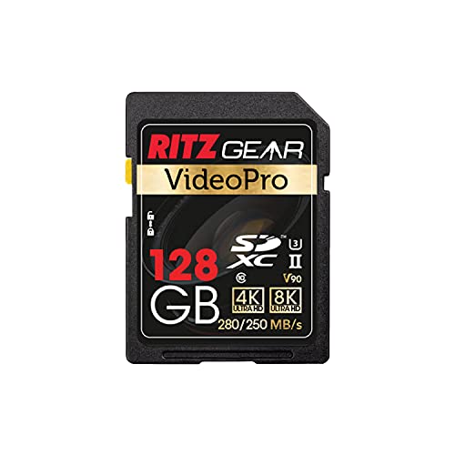 Ritz Gear 128GB High-Speed SDXC UHS-II SD Card, C10, U3, V90, Full-HD & 8K Memory Card for DSLR, Cinema-Quality Video Cameras