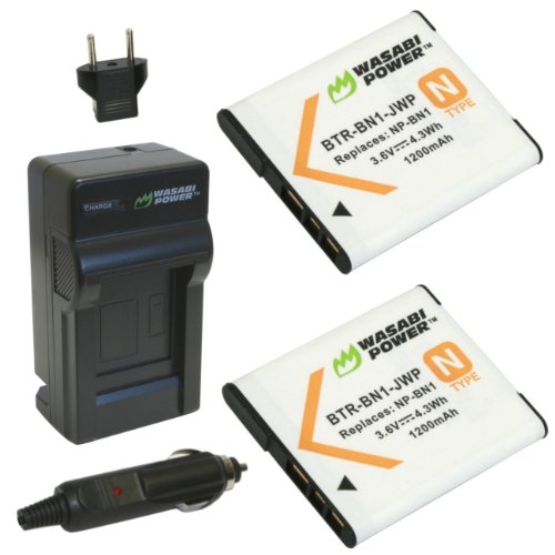 Wasabi Power Battery (2-Pack) and Charger for Sony NP-BN1 and Sony Cyber-shot DSC-QX10, DSC-QX100, DSC-T99, DSC-T110, DSC-TF1, DSC-TX5, DSC-TX7, DSC-TX9, DSC-TX10, DSC-TX20, DSC-TX30, DSC-TX55, DSC-TX66, DSC-TX100V, DSC-TX200V, DSC-W310, DSC-W320, DSC-W33