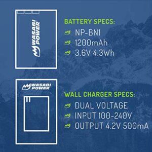 Wasabi Power Battery (2-Pack) and Charger for Sony NP-BN1 and Sony Cyber-shot DSC-QX10, DSC-QX100, DSC-T99, DSC-T110, DSC-TF1, DSC-TX5, DSC-TX7, DSC-TX9, DSC-TX10, DSC-TX20, DSC-TX30, DSC-TX55, DSC-TX66, DSC-TX100V, DSC-TX200V, DSC-W310, DSC-W320, DSC-W33