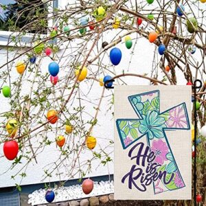 He is Risen Cross Easter Garden Flag 12 x 18 Inch Vertical Double Sided, Spring Holiday Farmhouse Rustic Yard Outdoor Decoration DF027