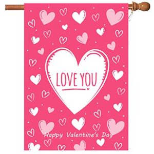 akeydeco valentine’s day flag,28×40 inch valentine’s heart garden flag with two grommets double sided printing 2 layer burlap valentine flags for your valentine’s day decoration