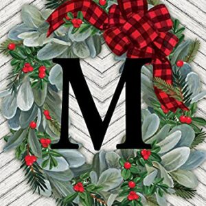 Winter Wreath Monogram Letter M Garden Flag 18" x 12.5" Briarwood Lane