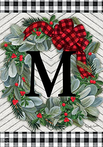 Winter Wreath Monogram Letter M Garden Flag 18" x 12.5" Briarwood Lane