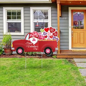 Valentine's Day Yard Signs with Stake Valentines Gnomes Outdoor Lawn Decorations Happy Valentine's Day Red Truck Lawn Signs for Valentine Day Wedding Anniversary Lawn Garden Yard Outside Decorations