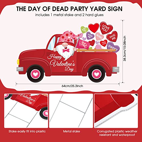 Valentine's Day Yard Signs with Stake Valentines Gnomes Outdoor Lawn Decorations Happy Valentine's Day Red Truck Lawn Signs for Valentine Day Wedding Anniversary Lawn Garden Yard Outside Decorations