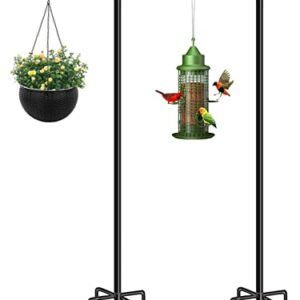 Eazielife Shepherds Hook for Outdoor Bird Feeders Pole 60 Inch Tall, Adjustable Heavy Duty Garden Hanger Stake Pole with 5 Prong Base, Shiny Black (2 Packs)