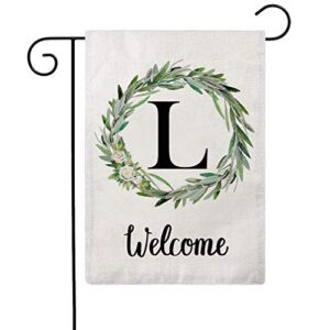 ULOVE LOVE YOURSELF Welcome Decorative Garden Flags with Letter L/Olive Wreath Double Sided House Yard Patio Outdoor Garden Flags Small Garden Flag 12.5×18 Inch