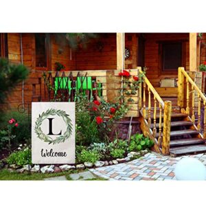 ULOVE LOVE YOURSELF Welcome Decorative Garden Flags with Letter L/Olive Wreath Double Sided House Yard Patio Outdoor Garden Flags Small Garden Flag 12.5×18 Inch