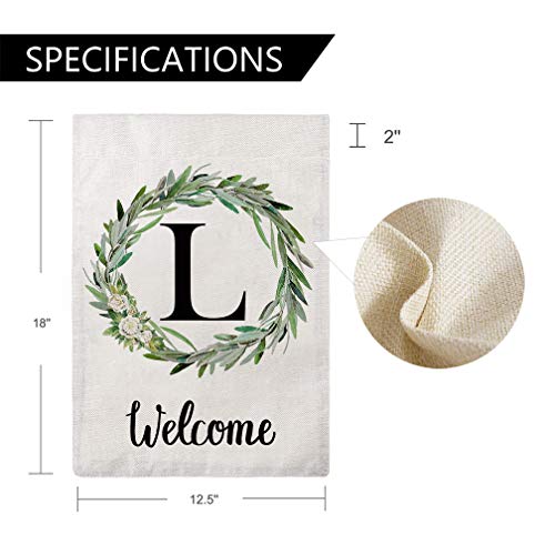 ULOVE LOVE YOURSELF Welcome Decorative Garden Flags with Letter L/Olive Wreath Double Sided House Yard Patio Outdoor Garden Flags Small Garden Flag 12.5×18 Inch