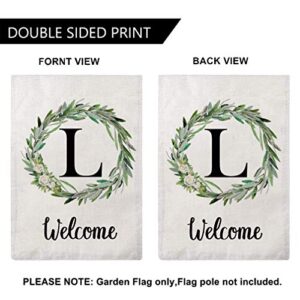 ULOVE LOVE YOURSELF Welcome Decorative Garden Flags with Letter L/Olive Wreath Double Sided House Yard Patio Outdoor Garden Flags Small Garden Flag 12.5×18 Inch