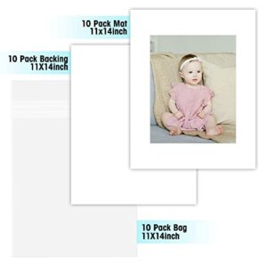 Golden State Art Acid Free, Pack of 10 11x14 White Picture Mats Mattes with White Core Bevel Cut for 8x10 Photo + Backing + Bags