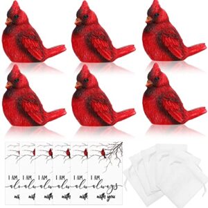 6 packs memorial cardinal gift set include 6 pcs red cardinal bird statue figures 6 pcs red feathered cards 6 pcs organza bags for sympathy grief memorial gift funeral favors home garden decor