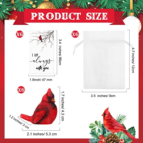 6 Packs Memorial Cardinal Gift Set Include 6 Pcs Red Cardinal Bird Statue Figures 6 Pcs Red Feathered Cards 6 Pcs Organza Bags for Sympathy Grief Memorial Gift Funeral Favors Home Garden Decor