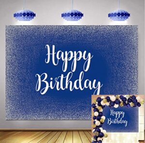 royal blue happy birthday backdrop adults mans boys bday party banner silver glitter spots photography background table wall decorations photo shoot booth studio props