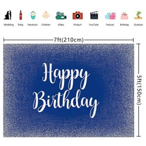 Royal Blue Happy Birthday Backdrop Adults Mans Boys Bday Party Banner Silver Glitter Spots Photography Background Table Wall Decorations Photo Shoot Booth Studio Props